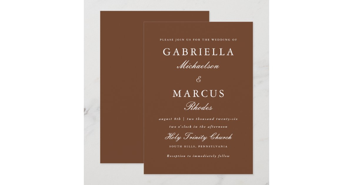 Simple and Elegant Brown Wedding Invitation | Zazzle.com