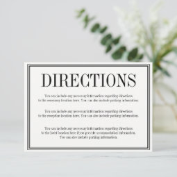 Simple and Elegant Directions Enclosure Card | Zazzle