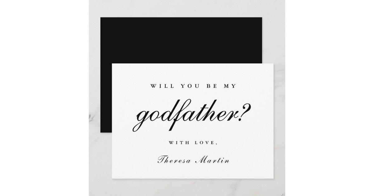 Simple and Elegant Godfather Proposal Black Invitation | Zazzle
