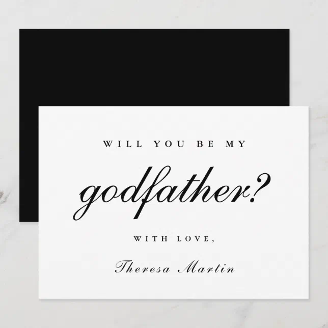 Simple and Elegant Godfather Proposal Black Invitation | Zazzle