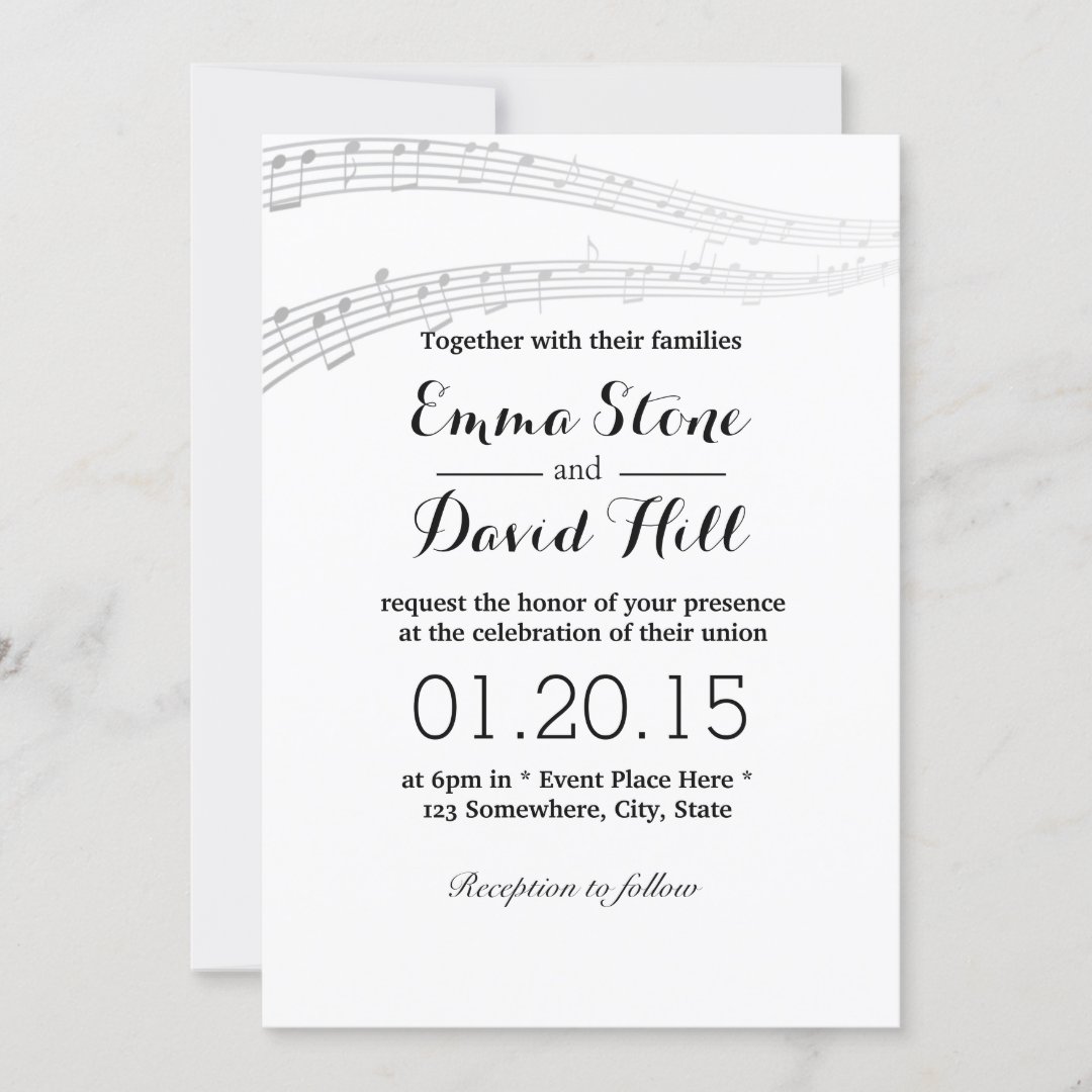Simple and Elegant Music Notes Wedding Invitations | Zazzle