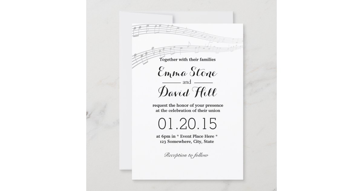 Simple and Elegant Music Notes Wedding Invitations | Zazzle