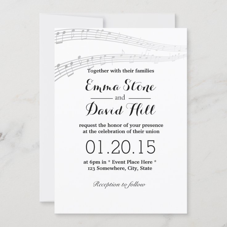 Simple and Elegant Music Notes Wedding Invitations | Zazzle