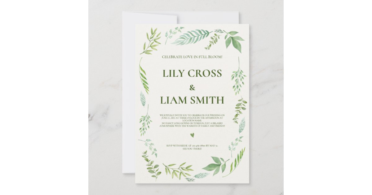 Simple And Elegant Rustic Greenery Wedding Invitation | Zazzle