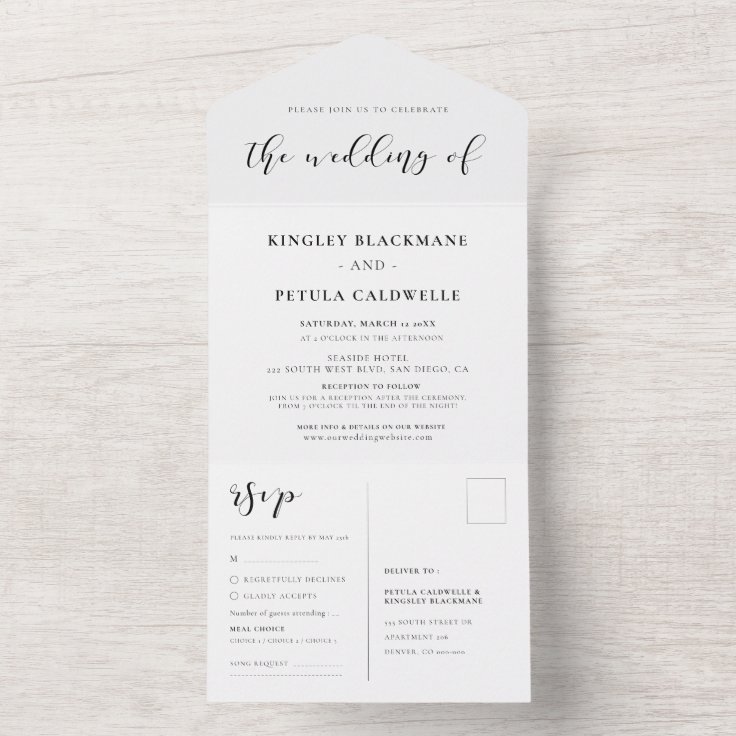 Simple and elegant wedding all in one invitation | Zazzle