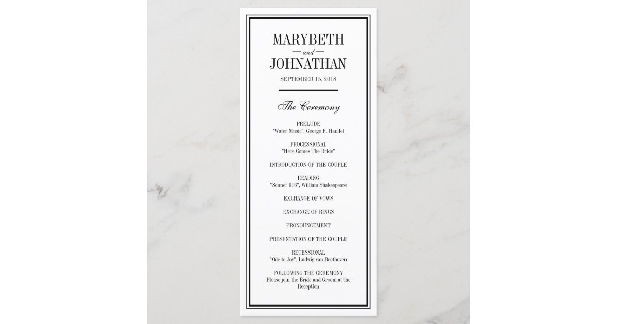 Simple and Elegant Wedding Ceremony Program Card | Zazzle