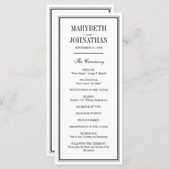 Simple and Elegant Wedding Ceremony Program Card | Zazzle