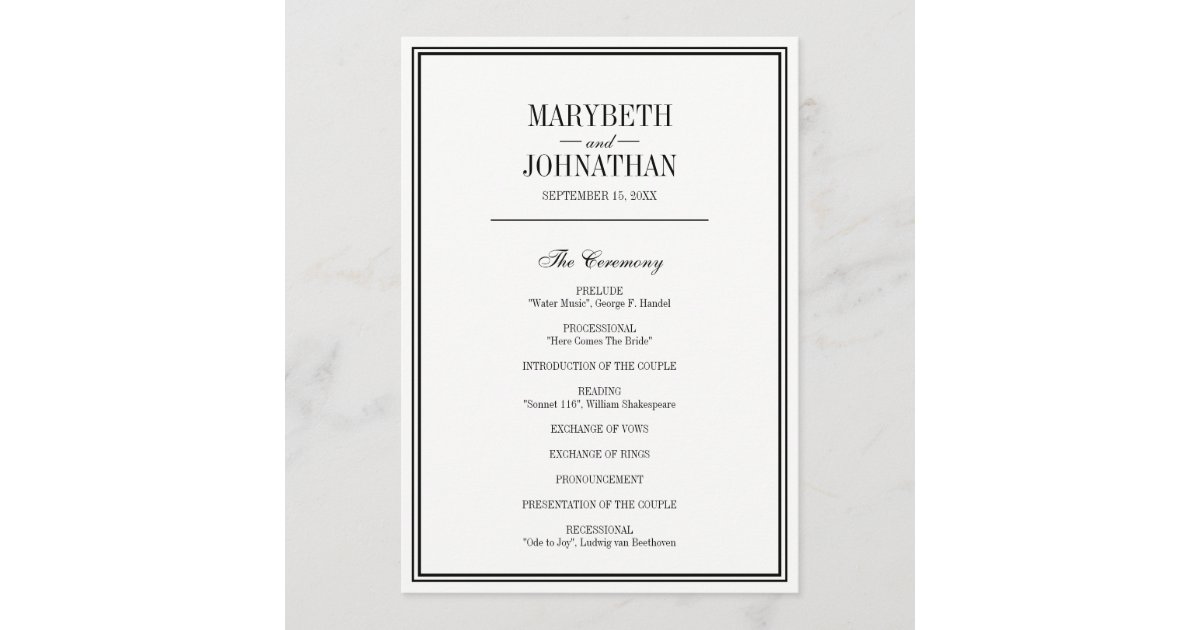 Simple and Elegant Wedding Ceremony Program Card | Zazzle