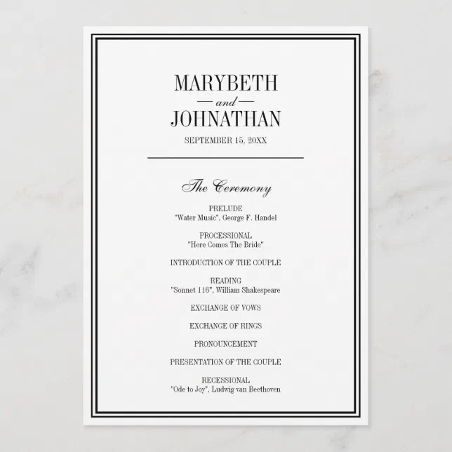 Simple and Elegant Wedding Ceremony Program Card | Zazzle