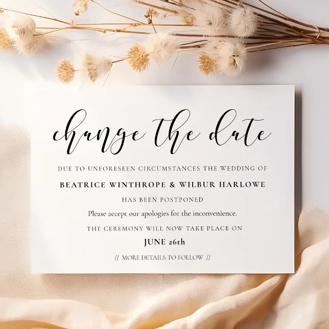 Simple and elegant Wedding Change the date card | Zazzle