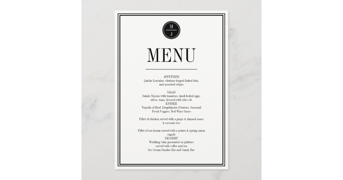 Simple and Elegant Wedding Menu Card | Zazzle