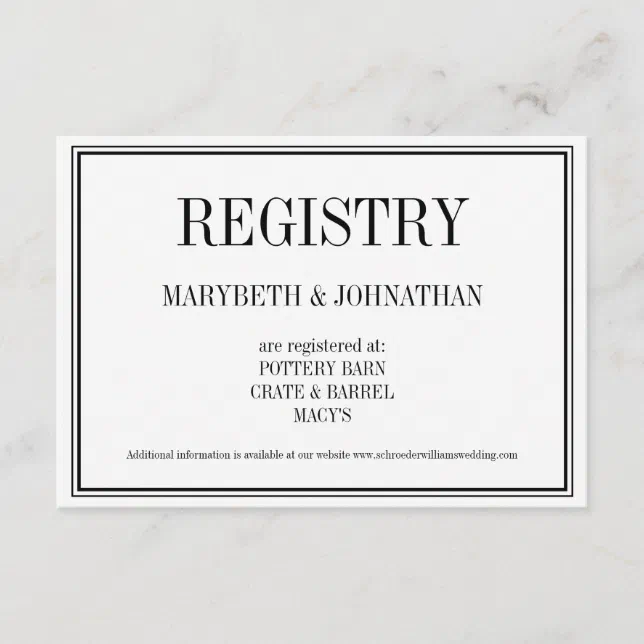 Simple and Elegant Wedding Registry Card | Zazzle