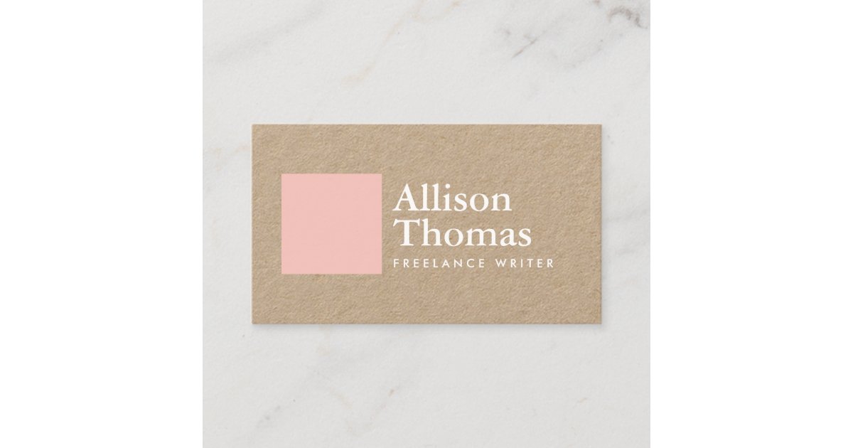 Simple and Minimal Pink Square on Kraft Business Card | Zazzle