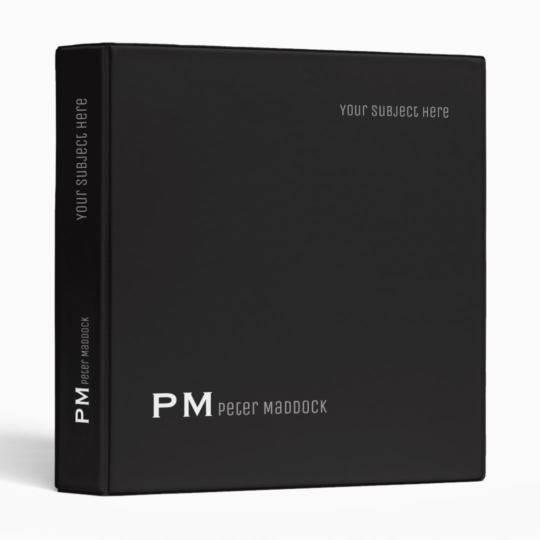simple and modern black binder with name | Zazzle