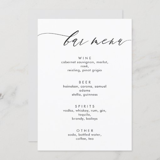 Simple and Modern Calligraphy Bar Menu | Zazzle