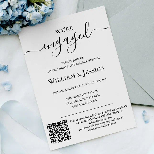 Simple and Modern With QR Code Engagement Party Invitation | Zazzle