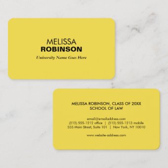 Simple and Modern Yellow Graduate Student Calling Card | Zazzle