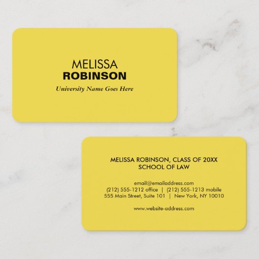 Simple and Modern Yellow Graduate Student Calling Card | Zazzle