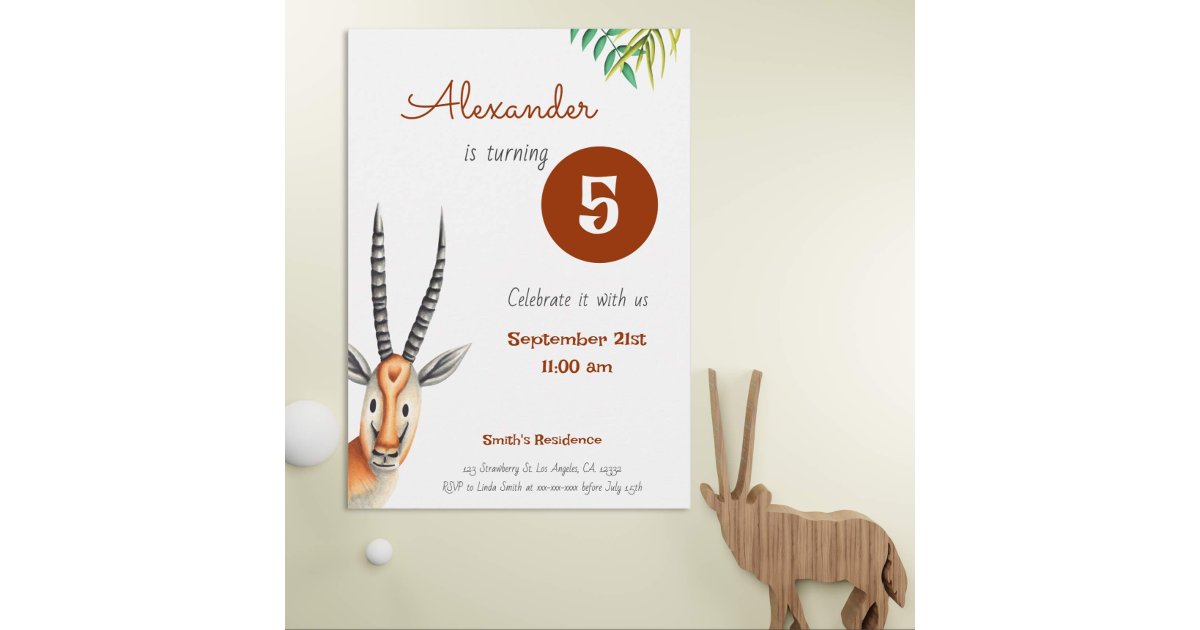 Simple Antelope Safari Birthday Invitation | Zazzle