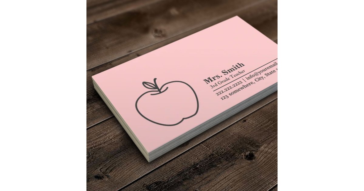 Simple Apple School Teacher Pink Business Card | Zazzle