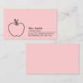 Simple Apple School Teacher Pink Business Card | Zazzle
