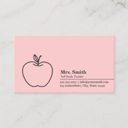 Simple Apple School Teacher Pink Business Card | Zazzle