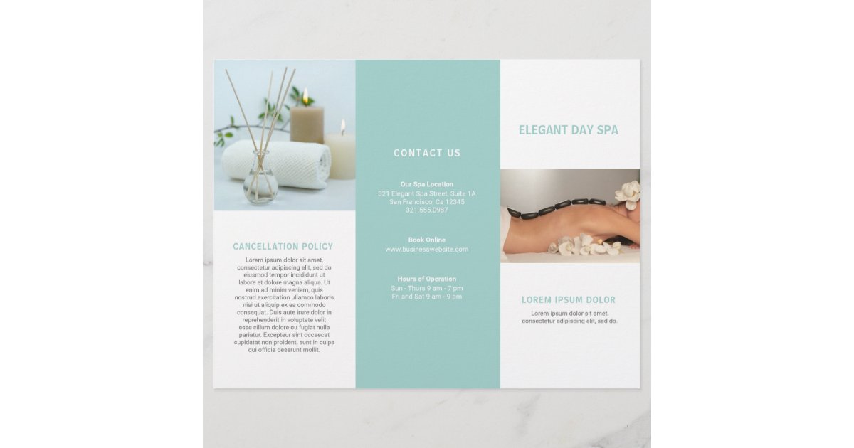 Simple Aqua Elegant Spa Trifold Brochure | Zazzle