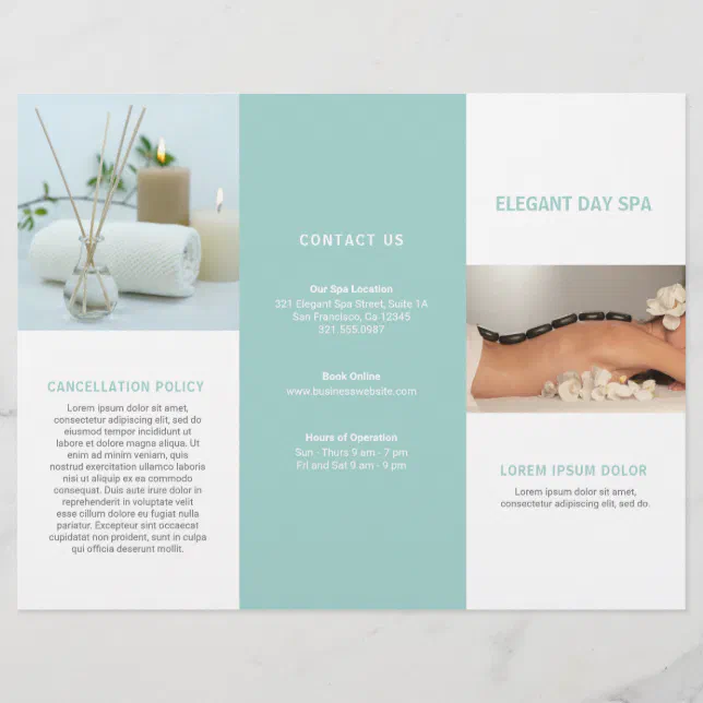 Simple Aqua Elegant Spa Trifold Brochure | Zazzle