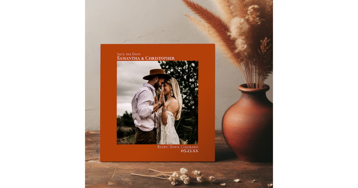 Simple Artsy Minimal Photo Rust Orange Wedding Save The Date | Zazzle