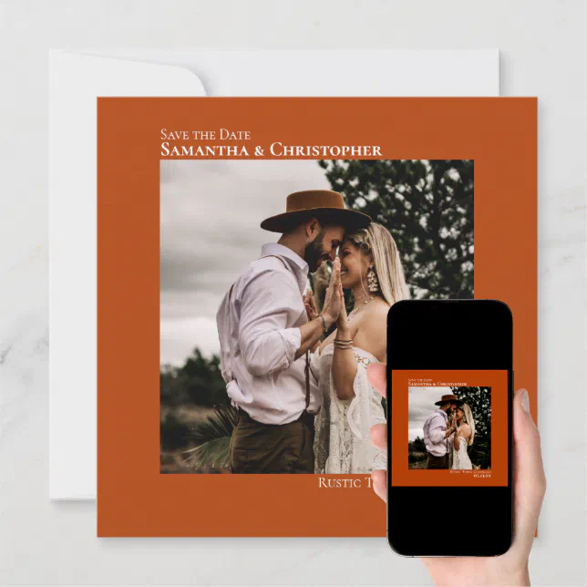 Simple Artsy Minimal Photo Rust Orange Wedding Save The Date | Zazzle