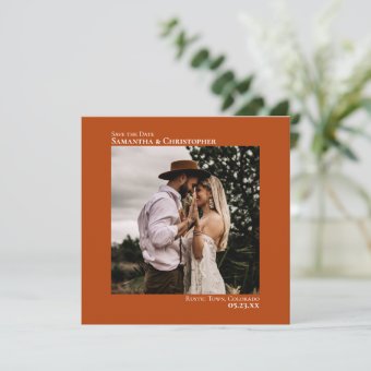 Simple Artsy Minimal Photo Rust Orange Wedding Save The Date | Zazzle
