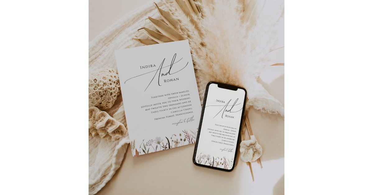 Simple Autumn Wildflower | Wedding Invitation | Zazzle