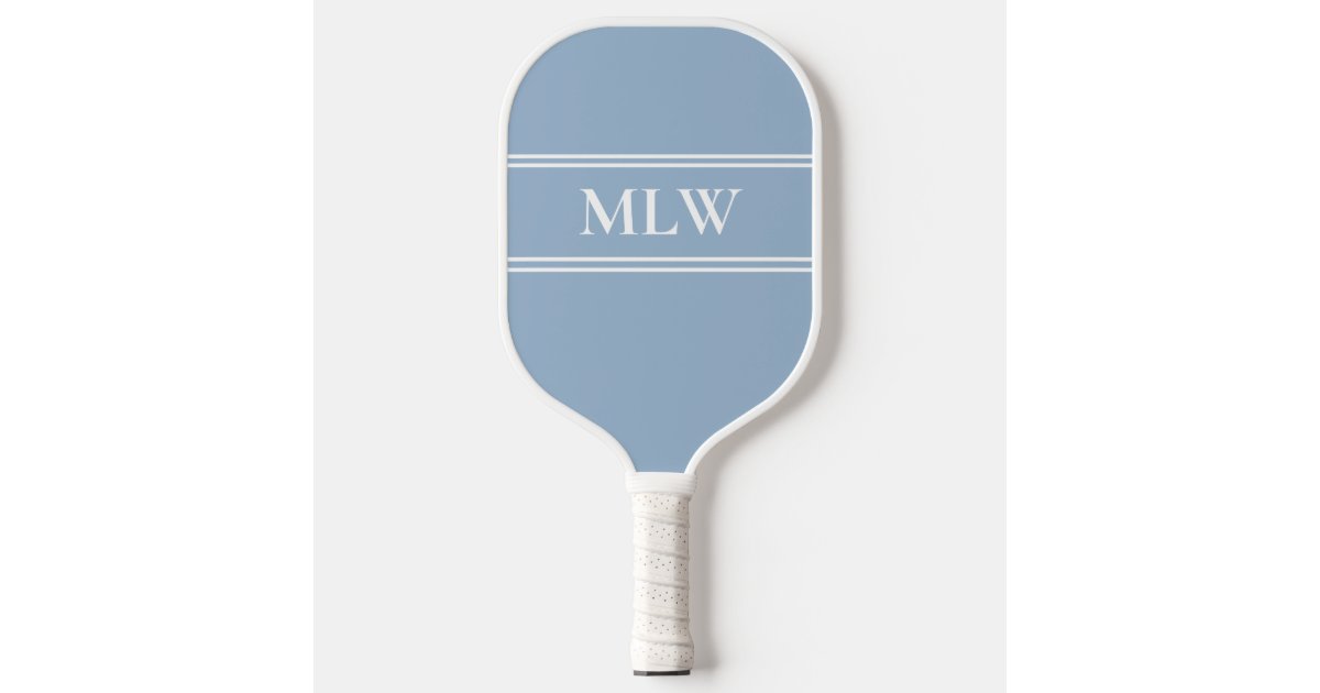 Simple Baby Blue and White Monogrammed Pickleball Paddle | Zazzle