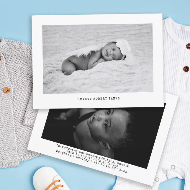 Simple Baby Photo Black and White Birth Announcement | Zazzle