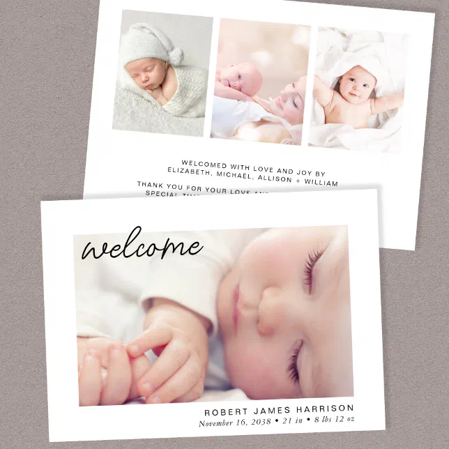 Simple Baby Photo Welcome Birth Announcement | Zazzle