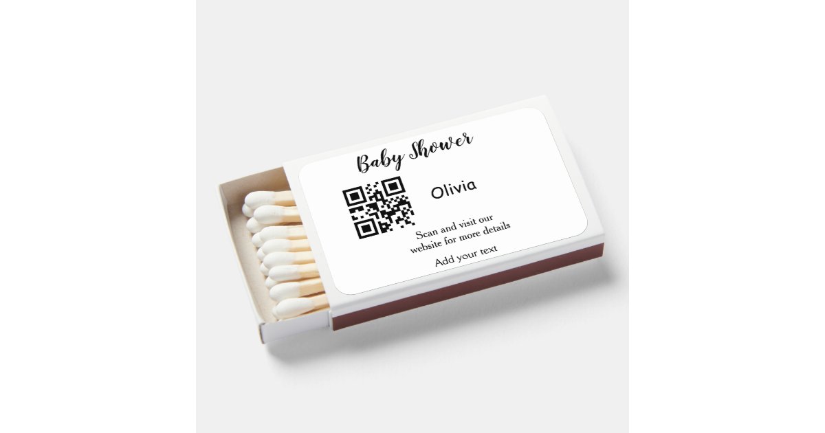 Simple baby shower website barcode QR add name det Matchboxes | Zazzle