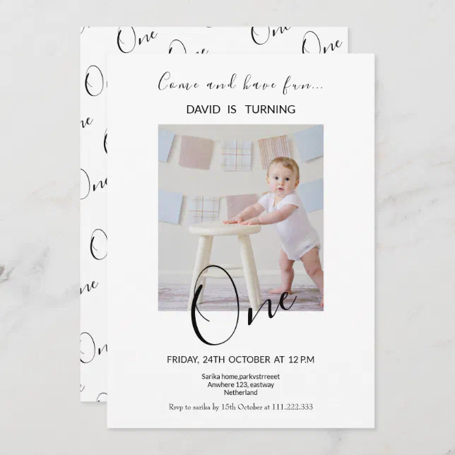 Simple Baby Turning One First Birthday Photo Invitation | Zazzle