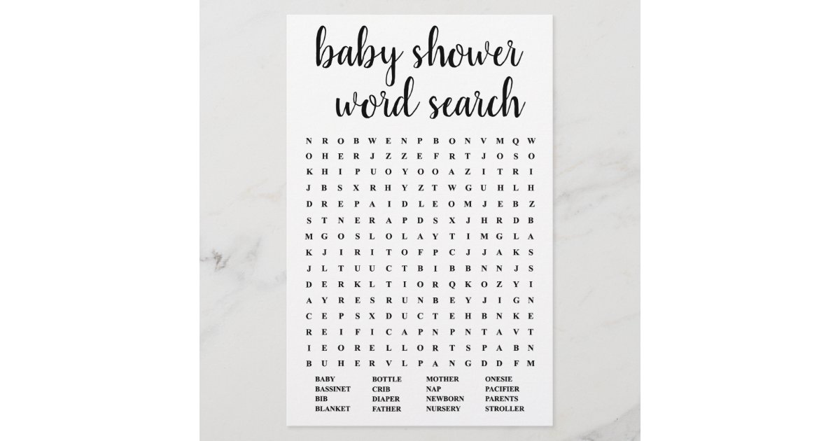 Simple Baby Word Search Black White Game Card Zazzle Simple Baby Word Search Black White Game Card Zazzle