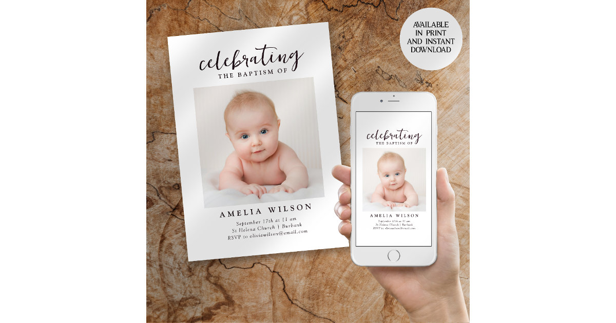 Simple Baptism Photo Invitation | Zazzle