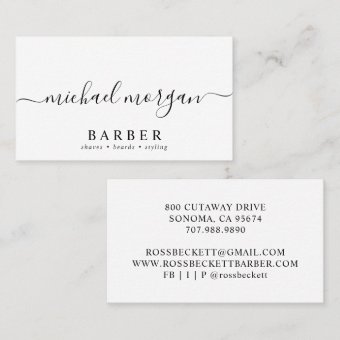 Simple Barber Hair Stylist Modern Script Business Card | Zazzle