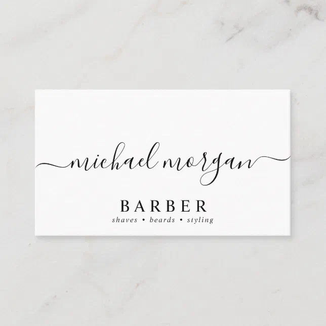 Simple Barber Hair Stylist Modern Script Business Card | Zazzle
