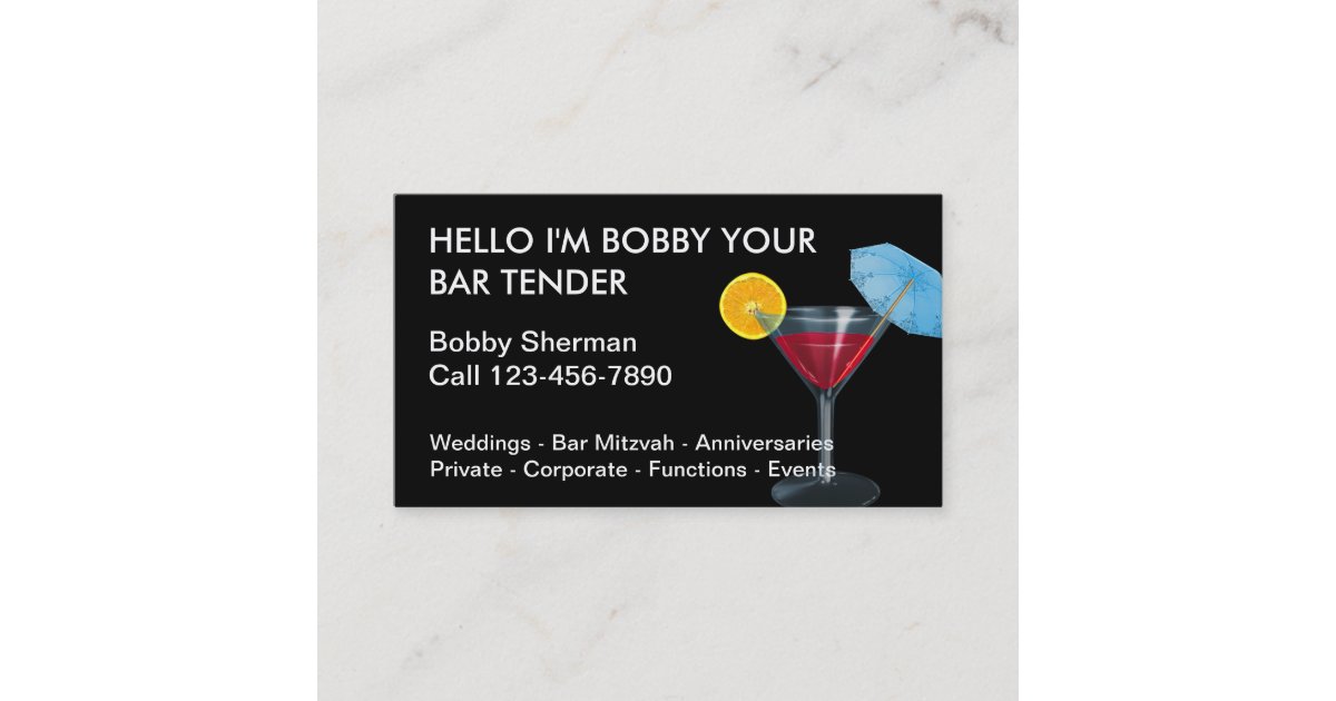 Simple Bartender Business Cards | Zazzle.com