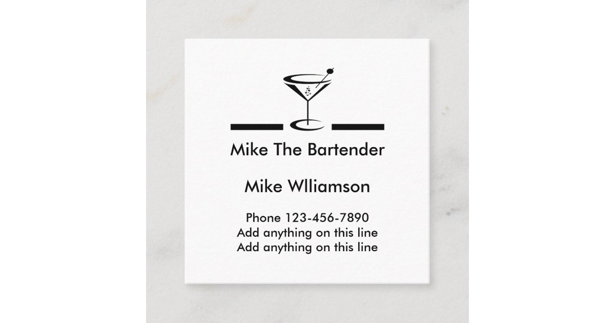 Simple Bartender Profile Square Business Card | Zazzle