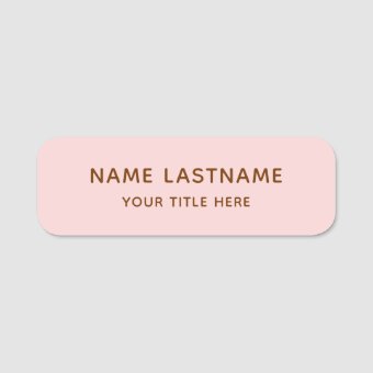 Simple Basic Blush Pink Title Safety Pin Magnetic Name Tag | Zazzle
