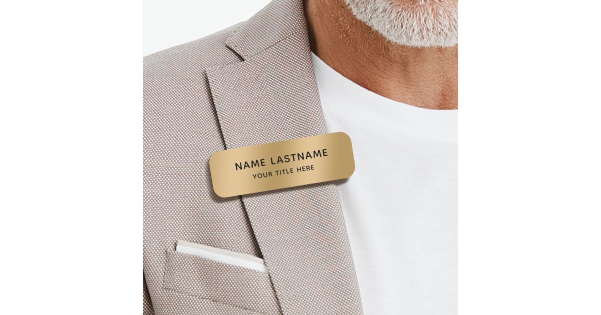 Simple Basic Faux Gold Title Safety Pin Magnetic Name Tag | Zazzle