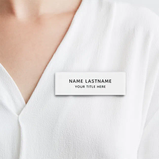 Simple Basic Minimal White Modern Black Title Name Tag | Zazzle
