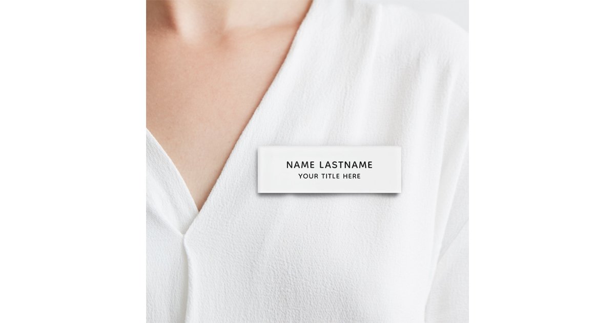 Simple Basic Minimal White Modern Black Title Name Tag | Zazzle