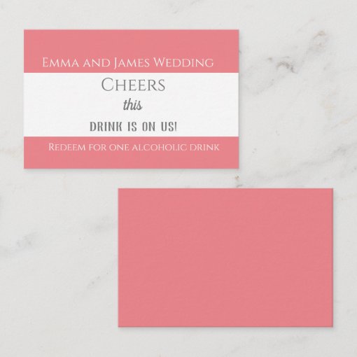 Simple Basic Pink Wedding Drink Token Business Card | Zazzle