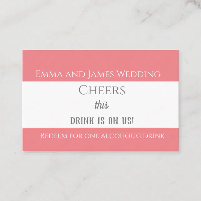 Simple Basic Pink Wedding Drink Token Business Card | Zazzle