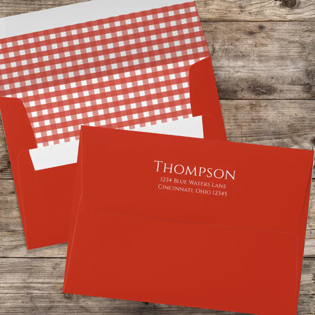 Simple Basic Red Minimalist Gingham Return Address Envelope | Zazzle